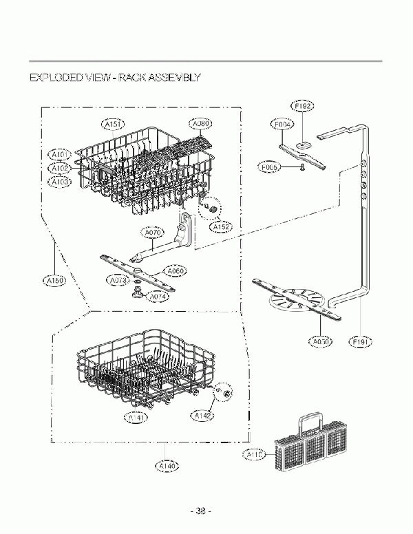 LG AHB32983761 Upper Dishrack Assembly for Dishwasher ...