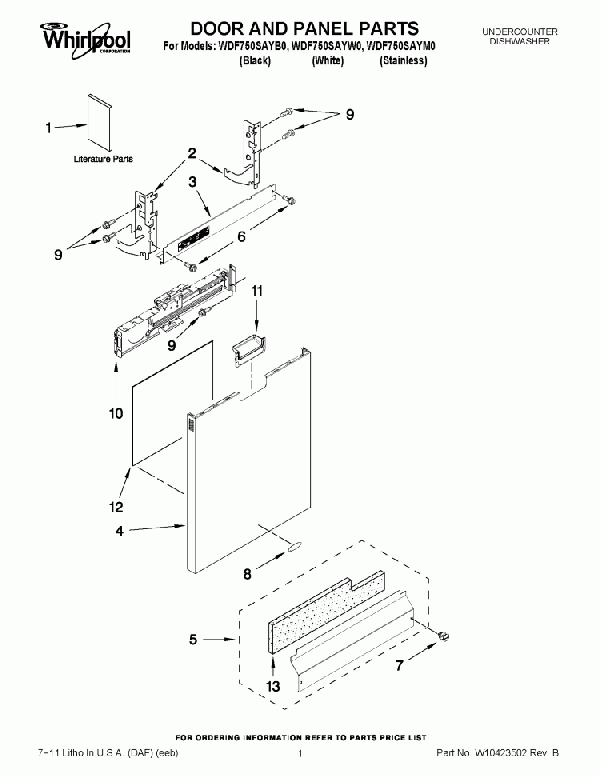 Whirlpool WPW10323563 Dishwasher Door Panel - ApplianceParts4All.com